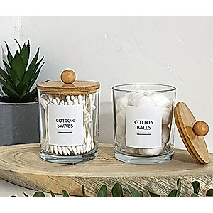 Onsogi Glass Apothecary Jars with Bamboo Lids for Bathroom Organization, Q tip Holder and Cotton Ball Holder are Great for Farmhouse Bathroom Decor, Rustic Bathroom Decor-2 Pack