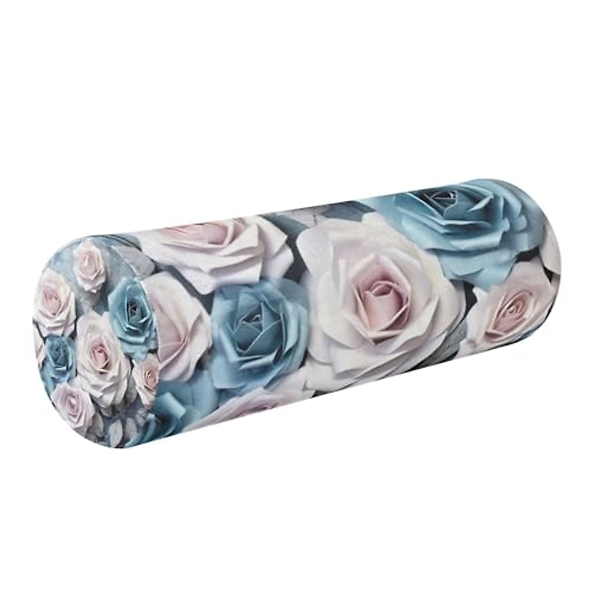 xigua Blue and White Roses Neck Roll Pillow for Neck Relief with Removable Washable Cover - Memory Foam Round Cylinder Bolster, Ergonomically Designed for Head, Neck, Back, and Legs