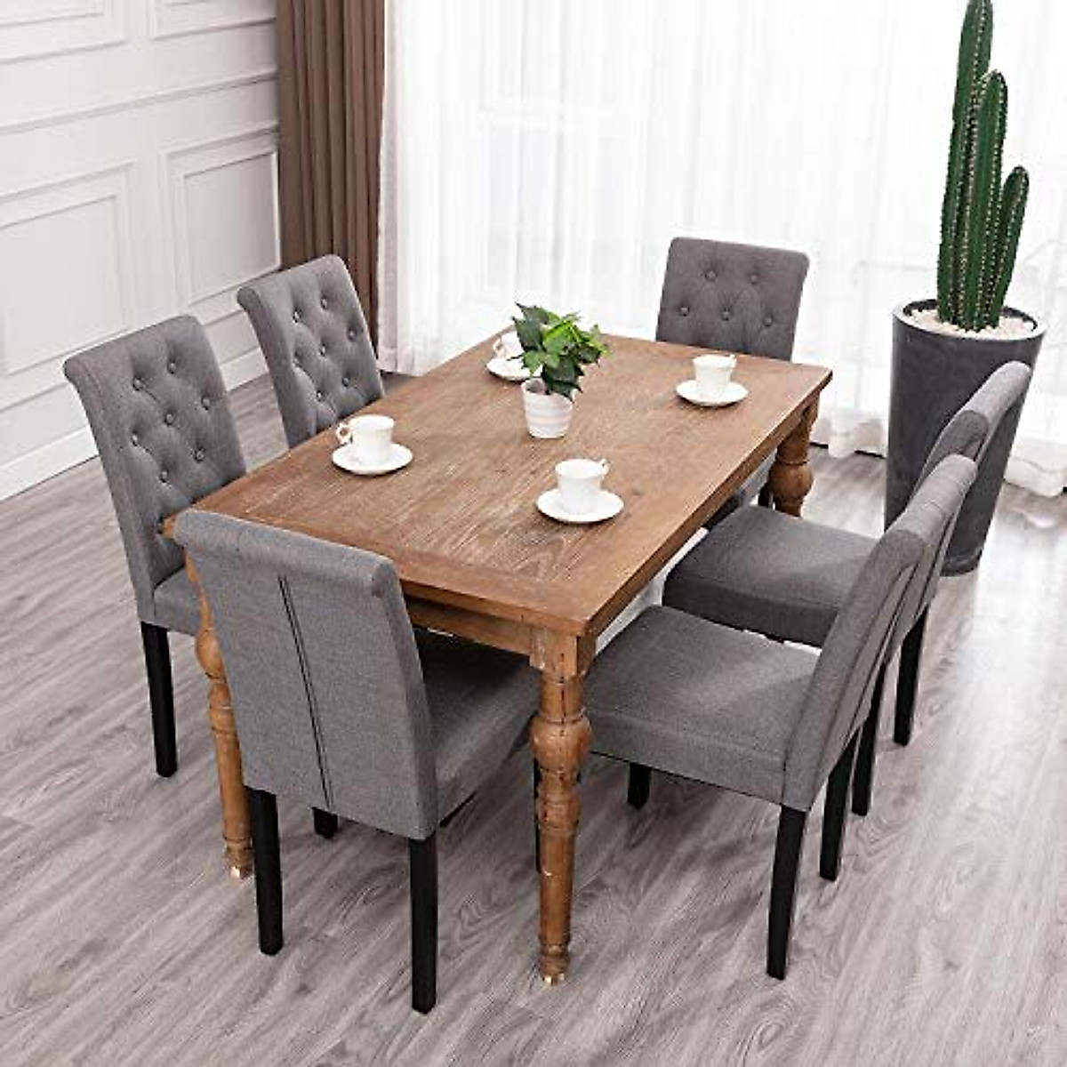 thksbought Set of 6 Chairs Upholstered Fabric Dining Chairs with Button-Tufted Details (Gray)