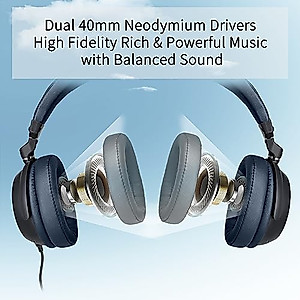 SIMOLIO Long Cord Headphones for TV & PC with Headset Stand, Volume Control & Mic, 23.9ft / 7M Extra-Long Cord with Clip, 3.5mm AUX Audio with 6.35mm Adapter, Over Ear Headphones Wired, SM-906TVB