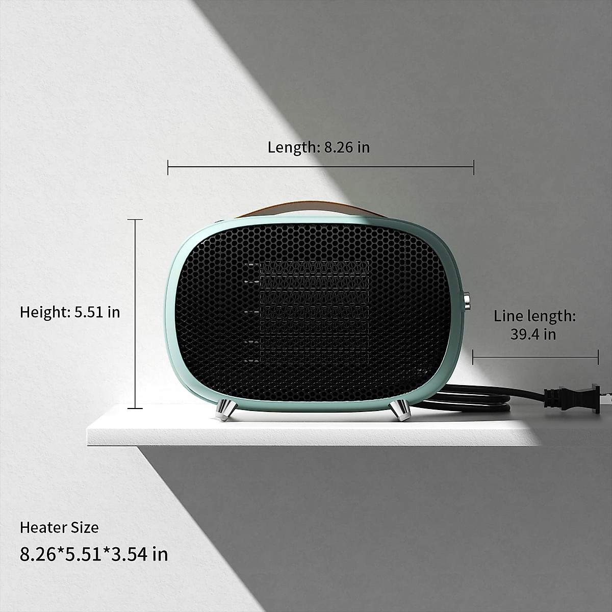 Vteilas Portable Electric Space Heater 800W/400W/Natural Wind, PTC Fast Heating Small Space Heater with Tip-over and Overheat Protection for Bedroom, Office, Room, Desk and Indoor Use (Green)