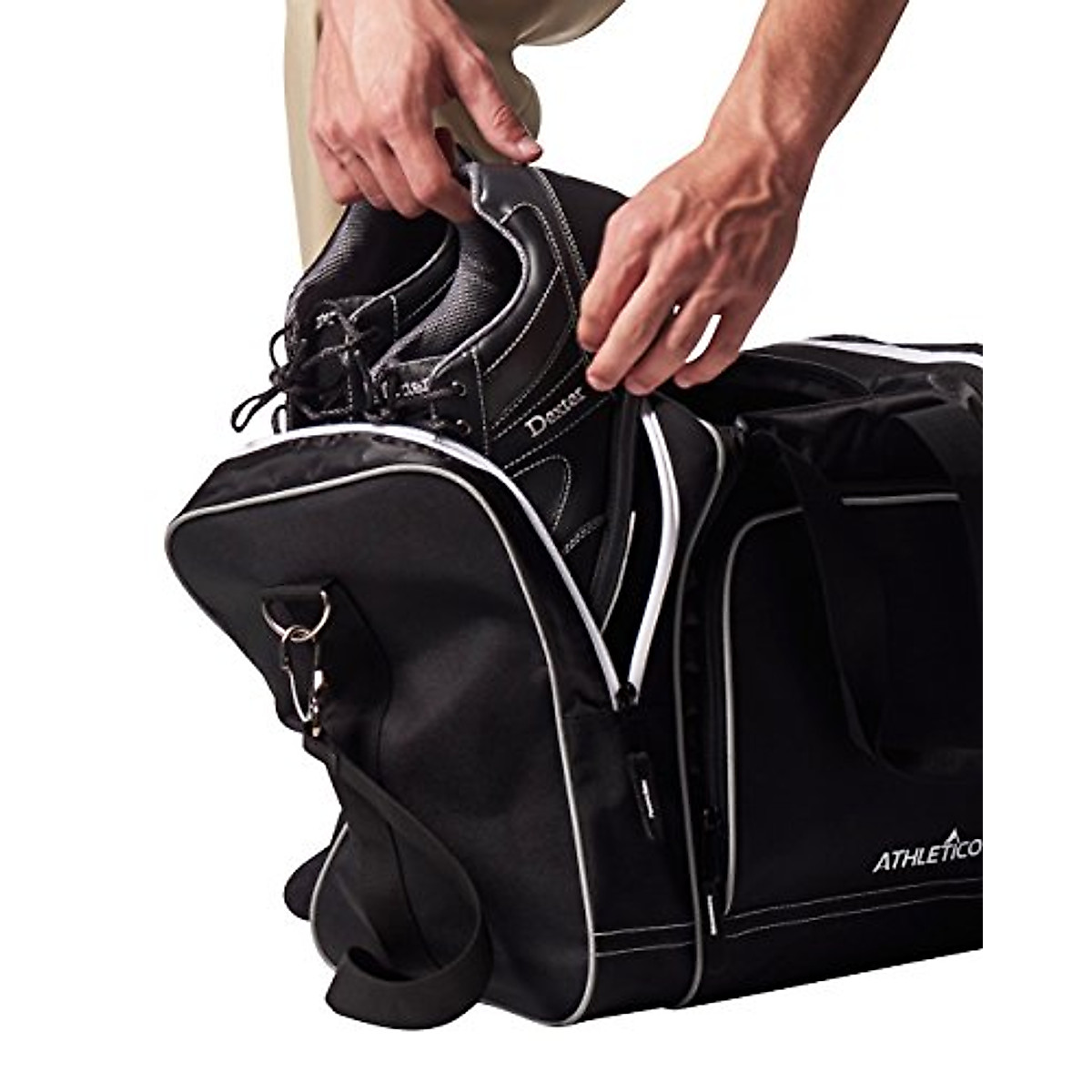 Athletico Bowling Bag for Single Ball - Single Ball Tote Bag With Padded Ball Holder - Fits a Single Pair of Bowling Shoes Up to Mens Size 14 (Black)