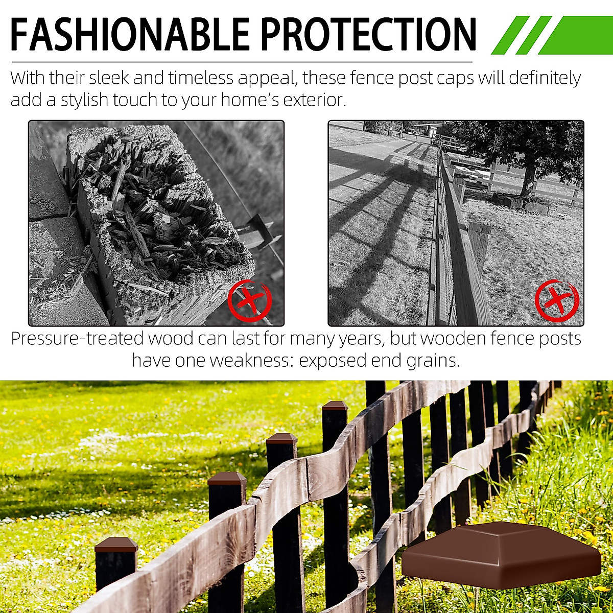 TonGass (24-Pack, Brown) 4"x4" (3 5/8") Wood Fence Post Caps - Wooden Fence Post Cover Deck Post Cap - Durable Plastic Water-Proof and UV-Proof - Protect Wooden Fence Poles from Cracking and Rotting