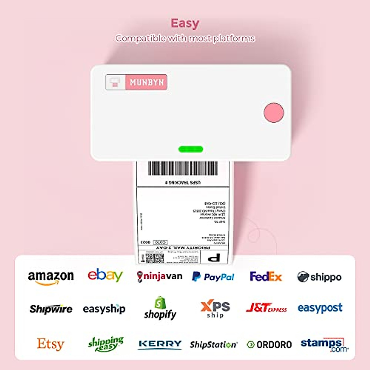 MUNBYN Pink Label Printer P941, Shipping Label Printer for Shipping Packages & Small Business, 4x6 Thermal Sticker Label Printer Compatible with Chrome, Mac Os, Windows