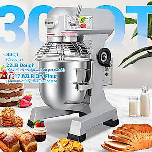 LEEVOT 30Qt 1250W Commercial Food Mixer, Commercial mixer 3-Speed Adjustable Heavy Duty Stand Mixer with Stainless Steel Bowl for Bakery Pizzeria.