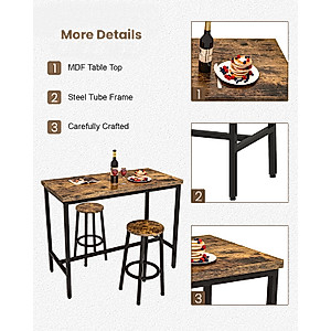 Recaceik 3 Piece Pub Dining Set, Modern bar Table and Stools for 2 Kitchen Counter Height Wood Top Bistro Easy Assemble for Breakfast Nook Living Room Small Space Restaurant, Rustic Brown 39”