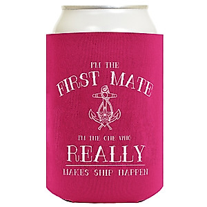 Sailing Gifts Captain First Mate Ship Happen Bundle Nautical Gifts 2 Pack Can Coolie Drink Coolers Coolies Black Magenta