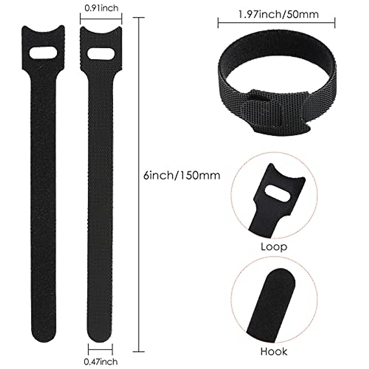 120PCS Reusable Cable Ties Black Cable Management Cord Organizer 6 Inch Wire Straps for Home Office Data Centers USB Desk Electronics Accessories Organizing