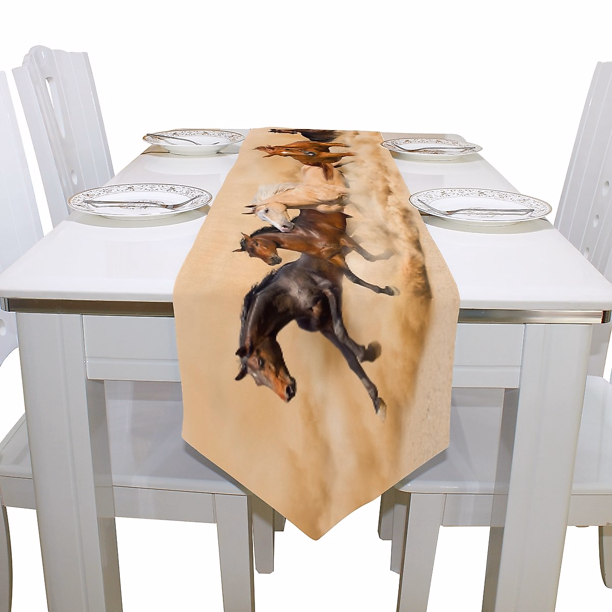 ALAZA Table Runner Home Decor, Stylish Horse Herd in Desert Sand Storm Table Cloth Runner Coffee Mat for Wedding Party Banquet Decoration 13 x 90 inches