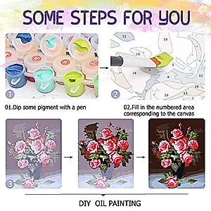 Mirztry 2 Pack 10"x 10" Flowers Framed Paint by Number for Adults Canvas, Flowers Adult Paint by Number Kits with Frame, Flowers Acrylic Oil Easy Paint by Numbers Kits on Canvas with Frame