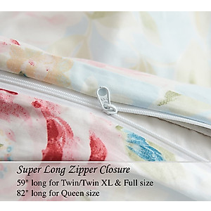 DAUAOTO Queen Size 90"X90" Duvet Cover Set, Bedding Cotton Floral Print Pattern for Teens Girls, Rose Flower Garden