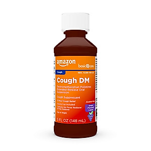 Amazon Basic Care 12 Hour Cough DM Syrup, Extended-Release Dextromethorphan, Grape Flavor Liquid Medicine, 5 fl oz (Pack of 1)