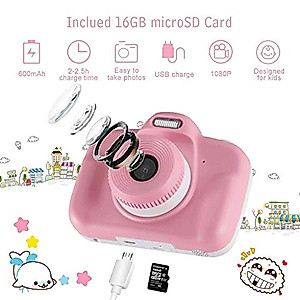 LKYBOA Pink Blue Children's Camera -Kids Camera for Girls or Boys, Anti-Drop Kid Digital Camera with Soft Silicone Shell and 8 Pixel Dual Lens (Color : Pink)