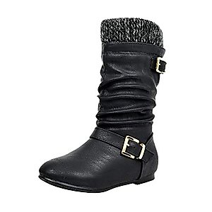 DREAM PAIRS Girl's Faux Fur Lined Knee High Winter Riding Boots(Toddler/Little Kid/Big Kid),Size 2 Little Kid,Black,KLOUCH