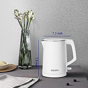 Dezin Electric Kettle, 0.8L Portable Travel Kettle with Double Wall Construction, Stainless Steel Electric Tea Kettle for Business Trip, Small Electric Kettle with Auto Shut-Off, White (Without Cup)