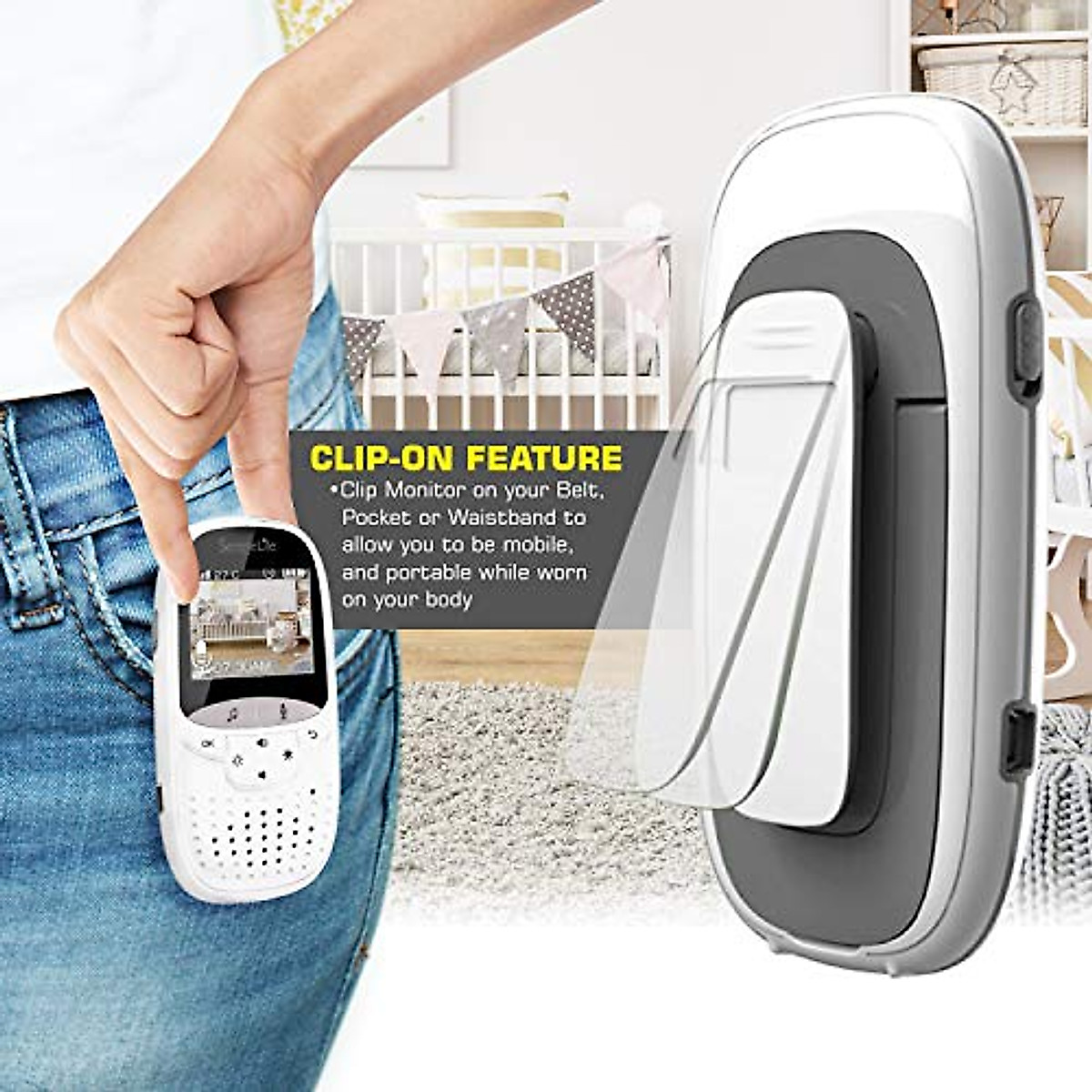 SereneLife Video Baby Monitor Long Range - Upgraded 850’ Wireless Range Camera, Night Vision, Temperature Monitoring and Portable 2” Color Screen - Serenelife SLBCAM11 (Grey)