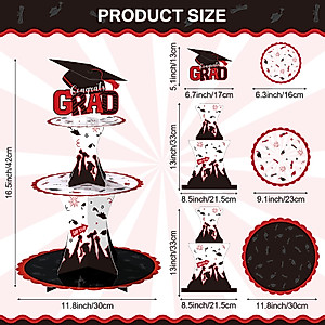 Nuenen 2 Pieces Graduation Cupcake Stand 3 Tier Black Graduation Cupcake Holder 2024 Congrats Grad Cupcake Holder Dessert Tower for Graduation Party Decorations Supplies Favors (Red)