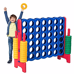 Costzon Giant 4-in-A-Row, Jumbo 4-to-Score Giant Game Set for Kids & Adults, Indoor Outdoor Yard Connect Game, 3.5FT Tall with 42 Jumbo Rings & Quick-Release Slider, Perfect for Family & Party Games