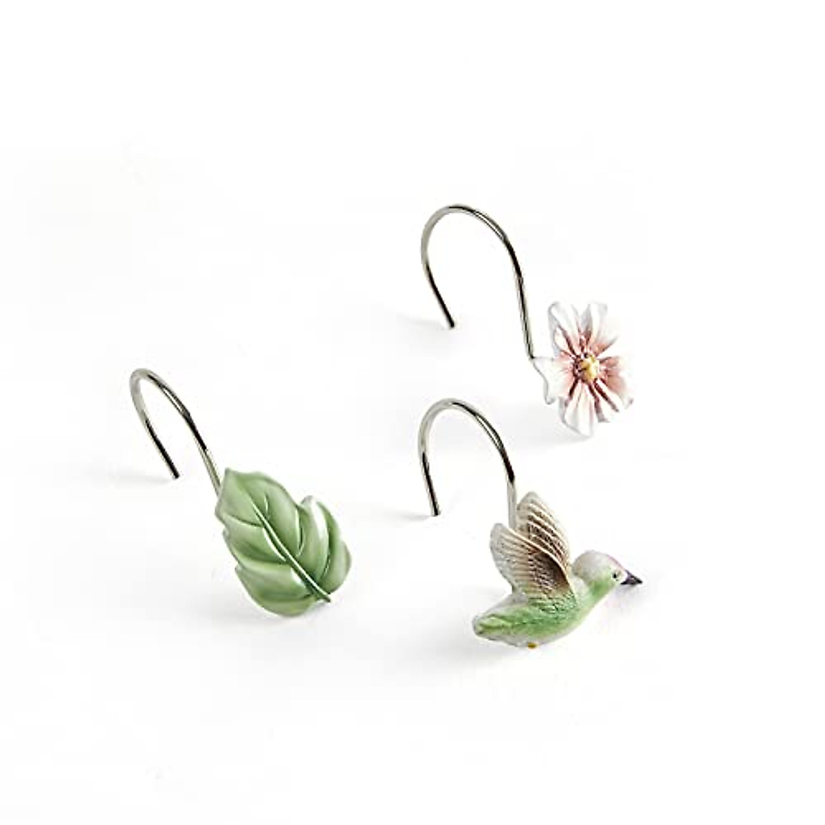 RoomTalks Flowers Leaves Birds Shower Curtain Hooks Rings for Bathroom, Rust Resistant Metal Decorative Shower Hooks Rings for Spring Boho Floral Plant Botanical Wildflowers Shower Curtains