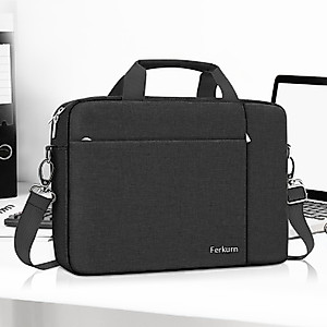 Ferkurn Laptop Bag Women Men Computer Bag Compatible with HP Envy Pavilion Omen/LG Gram/MSI/Dell Inspiron XPS/Lenovo/Acer, Shoulder Strap Carrying Briefcase Messenger Bag Case, Black, 14 Inch