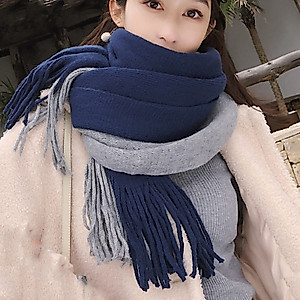Women Winter Warm Scarf Tassel Soft Wrap Winter Thermal Long Shawl (Blue, One Size)