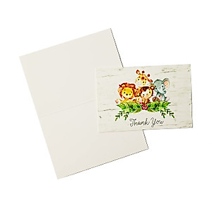 All Ewired Up 50 Pack Watercolor Sweet Safari Jungle Thank You Cards, Cute Thank You Notes with Envelopes & Stickers, Baby Shower, Birthday any Occasion, Boy Girl Unisex
