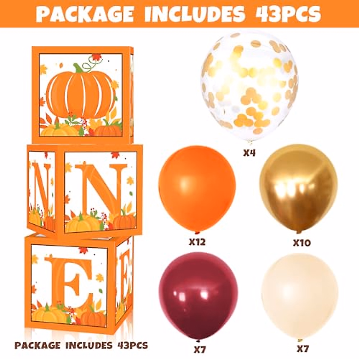 Little Pumpkin First Birthday Fall Party Decorations Balloon Boxes 1st Birthday Boxes Blocks for Fall Themed Thanksgiving Holiday Birthday Party Supplies Cake Smash Photo Props Backdrop