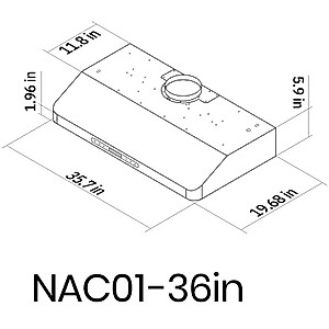 EKON 36 inches Under Cabinet Range Hood, 900 CFM Stainless Steel Kitchen Chimney Vent, 4 Speed Touch Screen Control With Remote 2Pcs 3W LED lights Dishwasher-safe Filters Fan Timer
