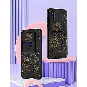 Goocrux for Moto G Pure Phone Case Sun and Moon Stars for Girls Women Cute Space Girly Cover Fashion Gold Print Unique Design with Slide Camera Cover Aesthetic Cases for Motorola Moto G Pure 6.5 inch