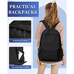 School Backpack for Teen Girls,Simple School Book Bag Waterproof High School Backpack for Boy Middle Student Bookbag College Backpack for Women Men Casual Daypack Travel Aesthetic Backpacks Black