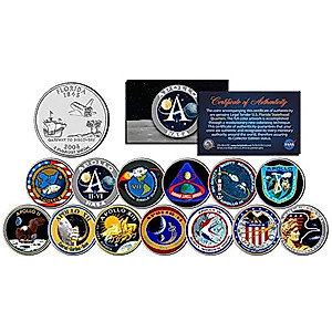The APOLLO SPACE MISSIONS Colorized U.S. Quarters 13-Coin Set NASA PROGRAM w/COA