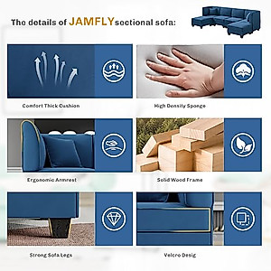 JAMFLY 116'' Modular Sectional Sofa with Reversible Chaise, U-Shape Convertible Sectional Sofa Couch with 6 Seats, Velvet Modern Sleeper Modular Couch with Ottomans for Living Room
