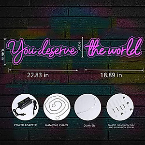 Yeeficent Neon Sign, Positive Vibes Only Neon Sign for Wall Decor, 23 x 11.5 Inch Large Dimmable Custom Neon Signs for Bedroom, Personalized Light Up LED Sign, Neon Decorations Customizable (Pink-You Deserue The World)