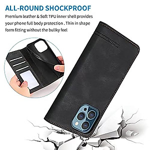 iPhone 13 Pro Max Case, iPhone 13 Pro Max 6.7 inch Wallet Flip Case with [Shockproof TPU Interior Case] Credit Card Holder, PU Flip Folio Book Full Body Protection iPhone 13 Pro Max Wallet, Black