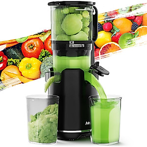 Aeitto Juicer Machines, Cold Press Juicer with 5.3" Wide Mouth, 250W Whole Fruit Juicer, Easy to Clean, 1.7L Large Capacity Masticating Juicer for Vegetable and Fruit, High Juice Yield, Black