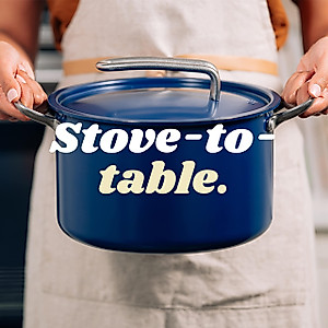 Nontoxic, nonstick BPA-free Risa kitchen stock pot with lid and pot holders for gas, electric, & induction stove by Eva Longoria - Deep Blue