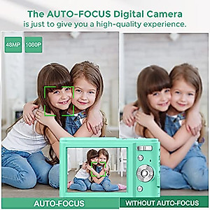 RUAHETIL Digital Camera, Autofocus FHD 1080P 48MP Kids Vlogging Camera with 32GB Memory Card, 2 Charging Modes 16X Zoom Compact Camera Point and Shoot Camera for Kids Teens (Green)