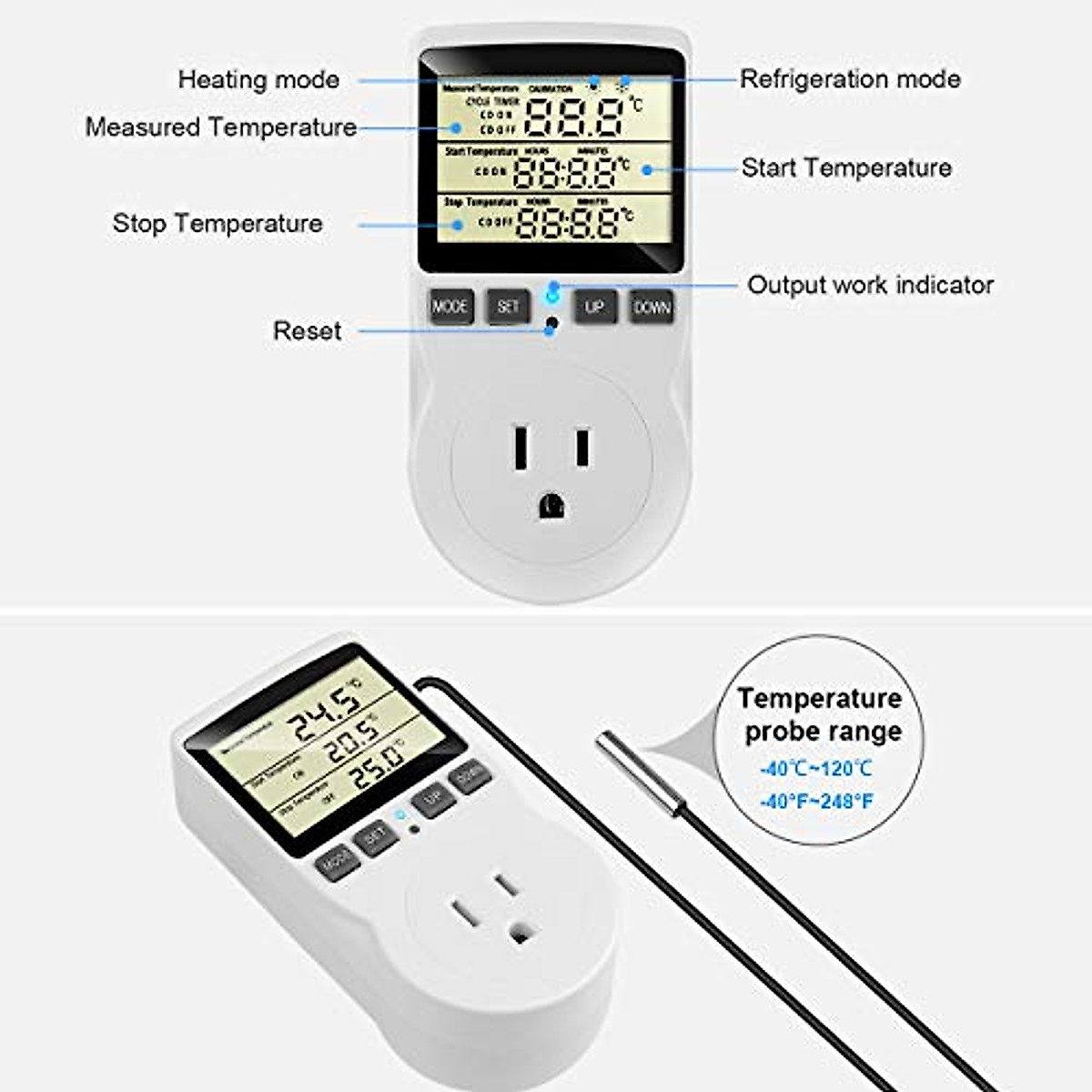 KEBIDU Digital Temperature Controller Reptile Thermostat Controlled Cooling Heating Pet Mat Pad Outlet Plug Timer for Reptiles Aquarium Homebrew Greenhouse Fermentation ℉/℃ 15A 1800W