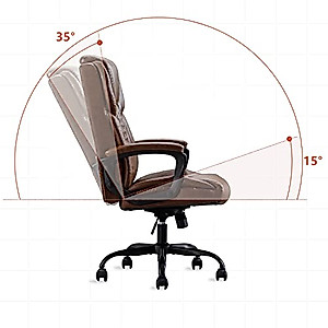 DYHOME High Back Executive Brown Leather Office Chair Ergonomic Lumbar Support, Big and Tall Comfortable Home Office Computer Desk Chair Metal Base Modern Managerial Chair