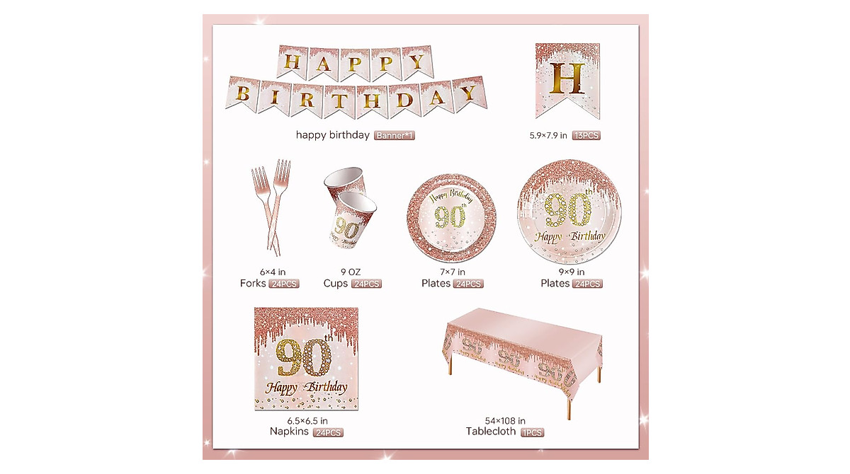 Visgo 90th Birthday Party Supplies - 122 PCS Set