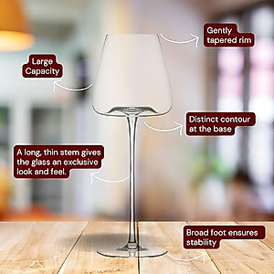 Sommelier´s Touch Elegant Crystal Wine Glass Set of 2. 20 oz, Artisan Crafted, Thin Rim, Long Stem - Versatile for Red, White, and Specialty Wines - Wine Lovers Gift.
