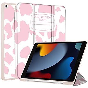 TopPerfekt Case for iPad 9th / 8th / 7th Generation 2021/2020 / 2019 10.2 Inch - TPU Shockproof Frame and Protective Leather Cover [Built-in Pencil Holder, Auto Sleep/Wake] Pink Cow