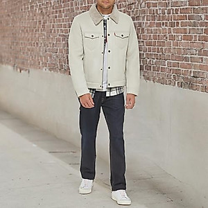 Levi's Men's Leather Classic Trucker Jacket, Cream Faux Shearling, S