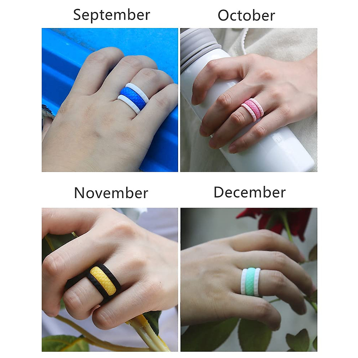 Birthstone Color Silicone Band Rings for Men Women Boys and Teen Girls Soft Flexible Rubber Knuckle Pinky Stackable Thin Rings Breathable Sports Gym Yoga Work Out Finger Rings Set (July, 9)