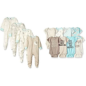 Gerber Baby Neutral 8-pack Short Sleeve Onesies and 4-Pack Sleep 'N Play Clothing Bundle, Elephants, 0-3M
