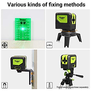 Huepar 3 - Point Laser, Self-leveling Green Beam Laser Level with Plumb Spots for Soldering and Points Reference Positioning, 197ft Working Range, Floor Stand and Magnetic Bracket Included- 9300G