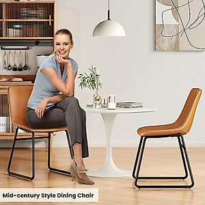 Soohow Set of 2, Kitchen Room Mid Century Midcentury Modern Faux Leather Comfortable, Home, Bistro Coffee Shop, 18" Dining Chairs 2 PCS, Whiskey Brown