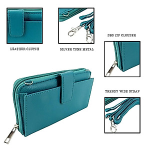 RFID-Blocking Purse - Womens Wallets RFID Blocking - Womens Crossbody Leather Purse - Zip Around Womens Clutch Wallet - Teal, L9312