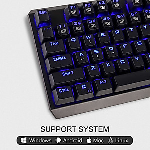 GOFREETECH Mechanical Gaming Keyboard, Blue LED Backlit RGB Wired USB Keyboard with Switch, Spill Resistant, Ergonomic 104 Keys Mechanical Keyboard for PC Laptop Computer (Black)