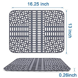 JUSTOGO Sink Protectors for Kitchen Sink,Silicone Sink Mat Grid Accessory,1 PCS Non-slip Grey Sink Mats for Bottom of Kitchen Farmhouse Stainless Steel Porcelain Sink (16.25"x 13")